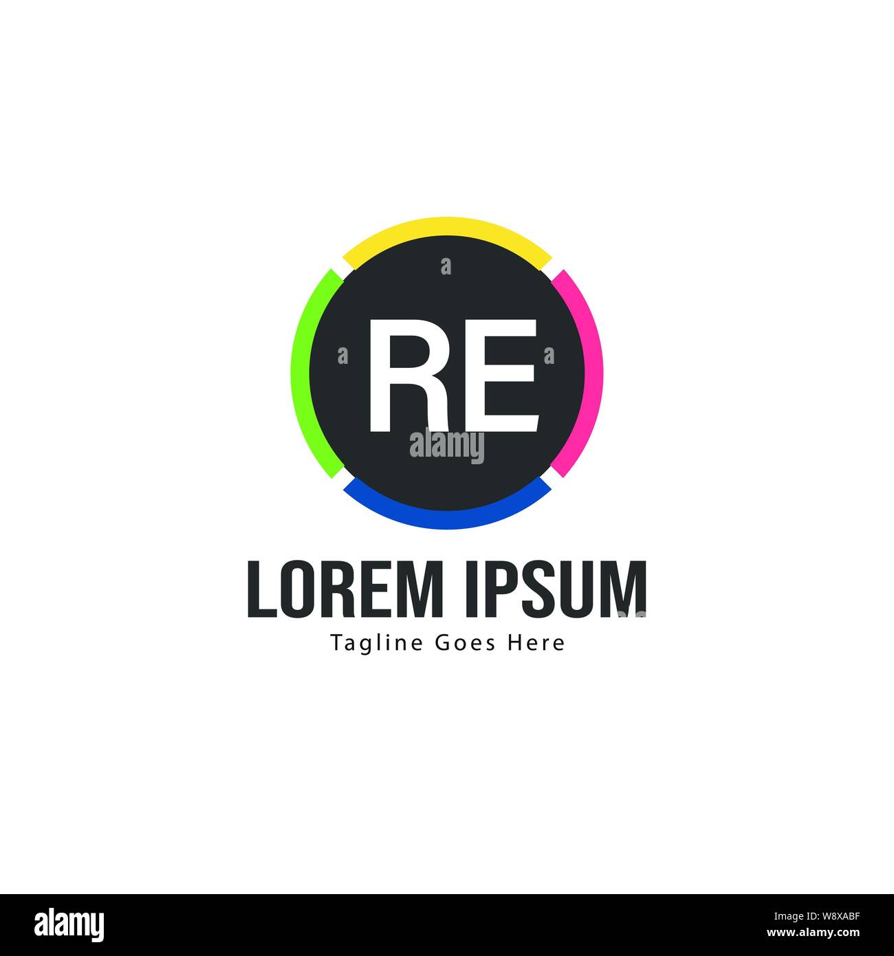 Initial RE logo template with modern frame. Minimalist RE letter logo ...