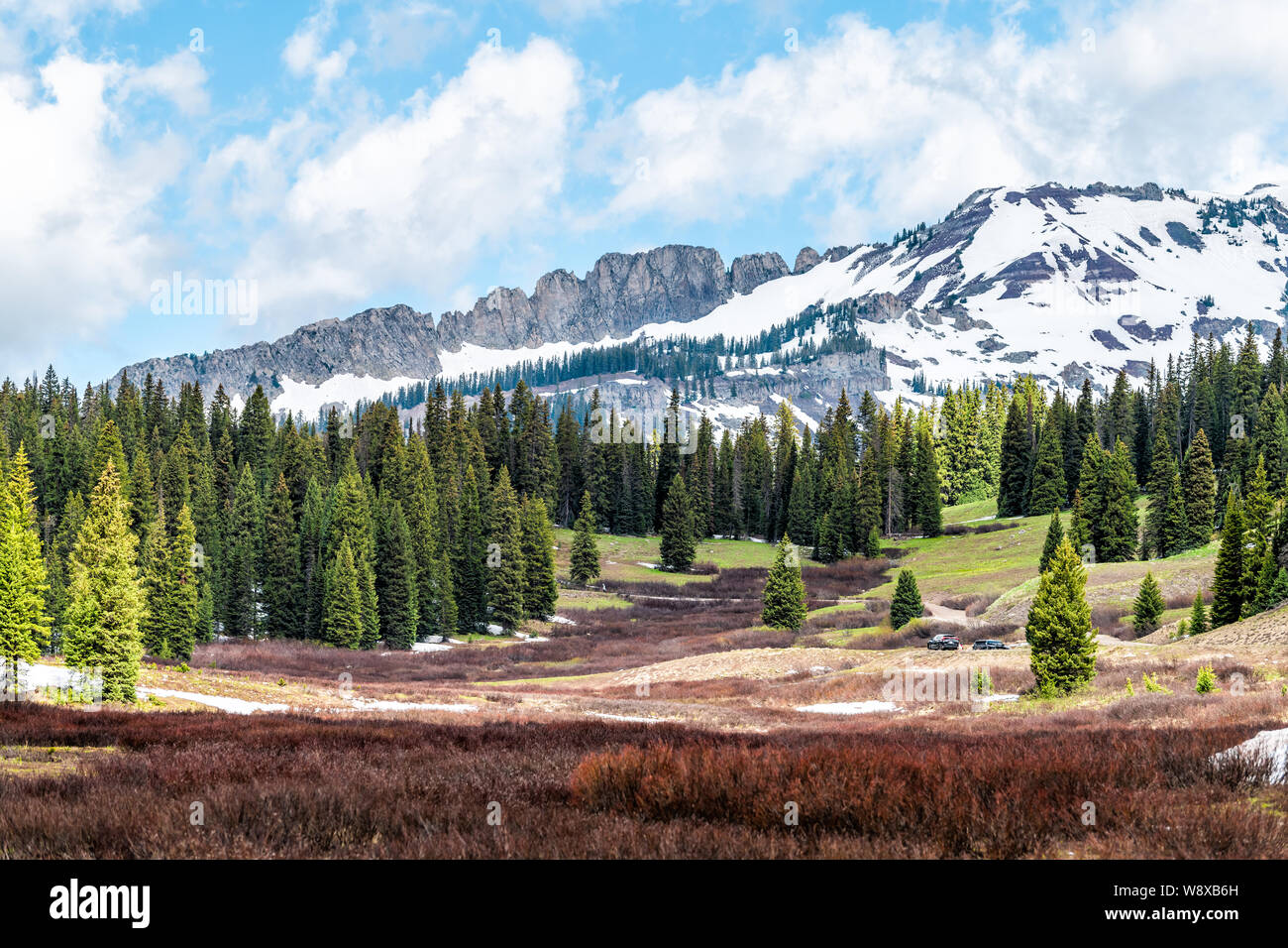 Crested Butte Kebler Pass snow and dry rocky mountains in early summer ...