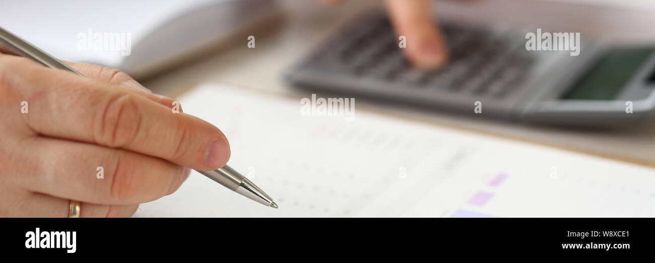 Manager Calculate Finance Budget Economics Report Stock Photo - Alamy