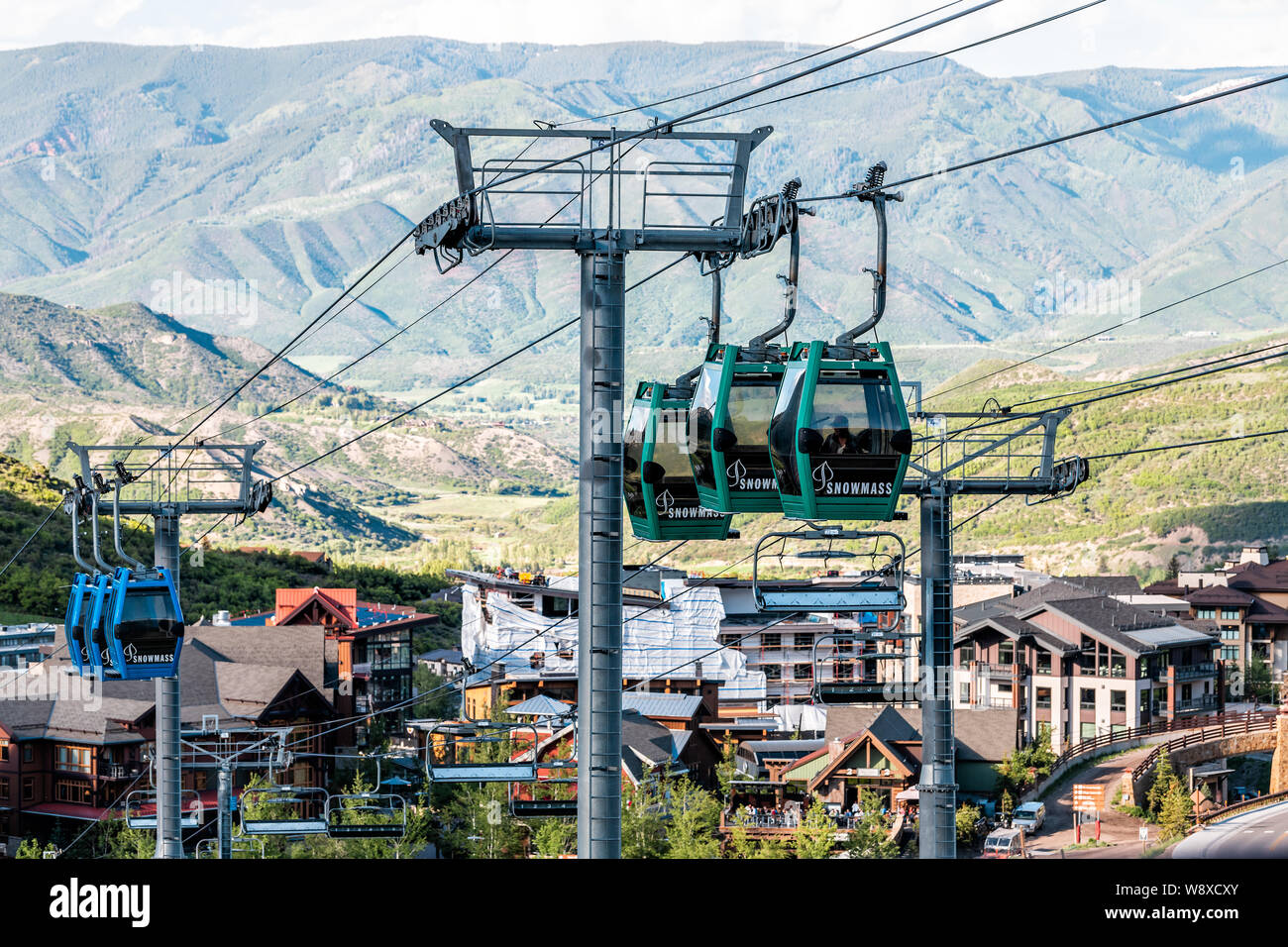 Aspen, USA - June 24, 2019: Snowmass village town in Colorado downtown ...