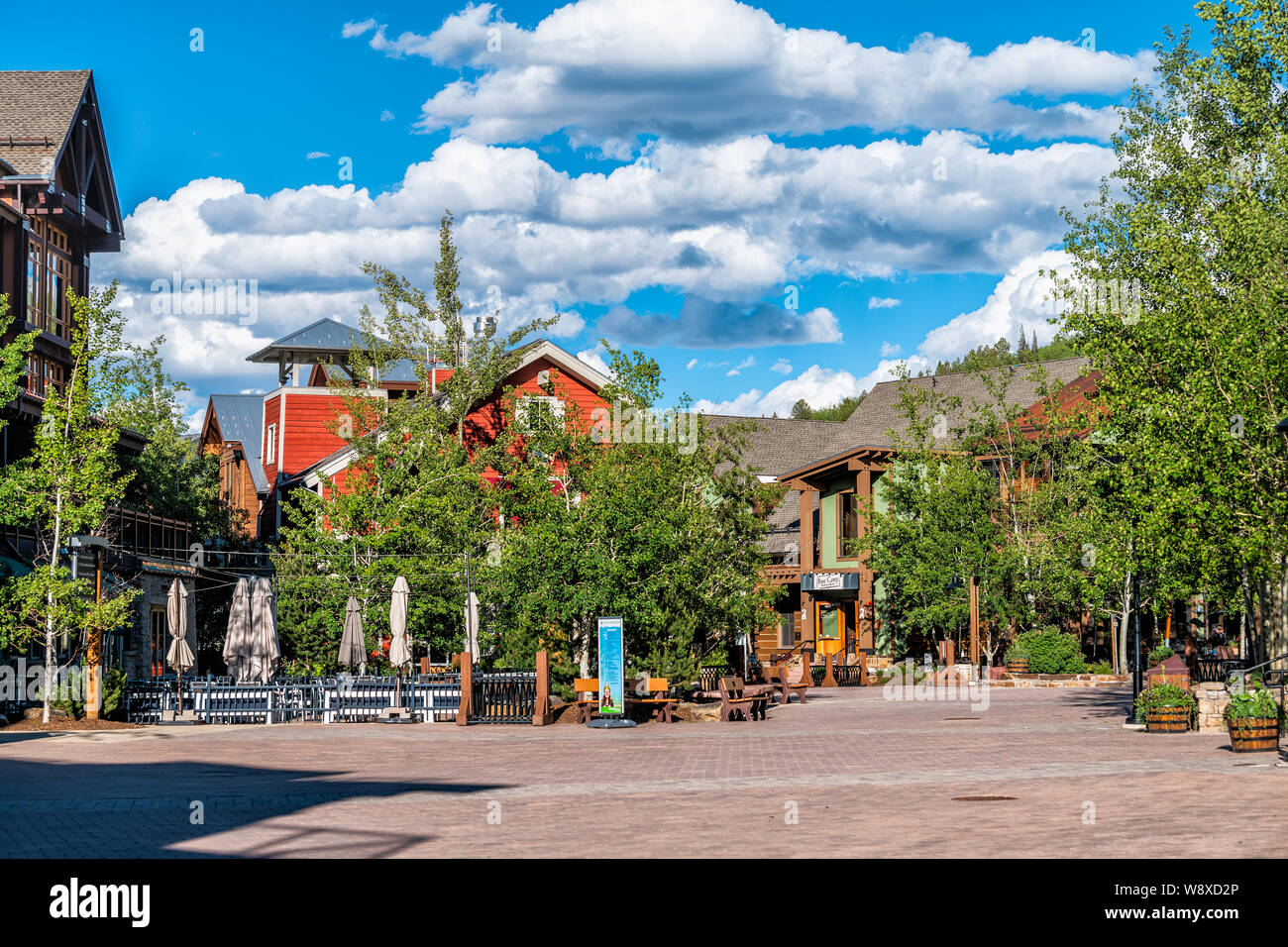 Aspen, USA - June 24, 2019: Snowmass village town square in base town ...