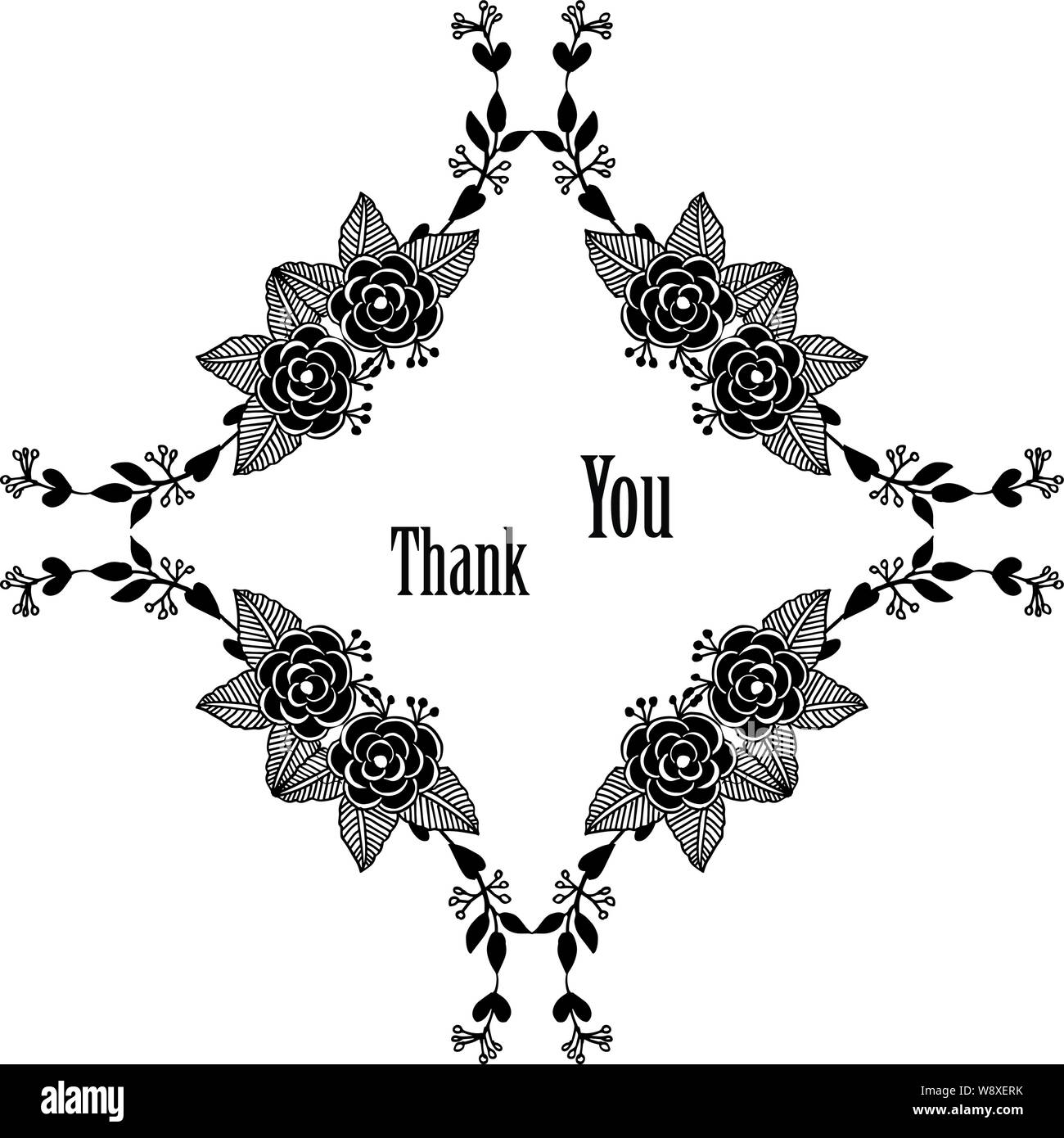 Pattern frame unique, ornate flowers, design greeting card thank you ...