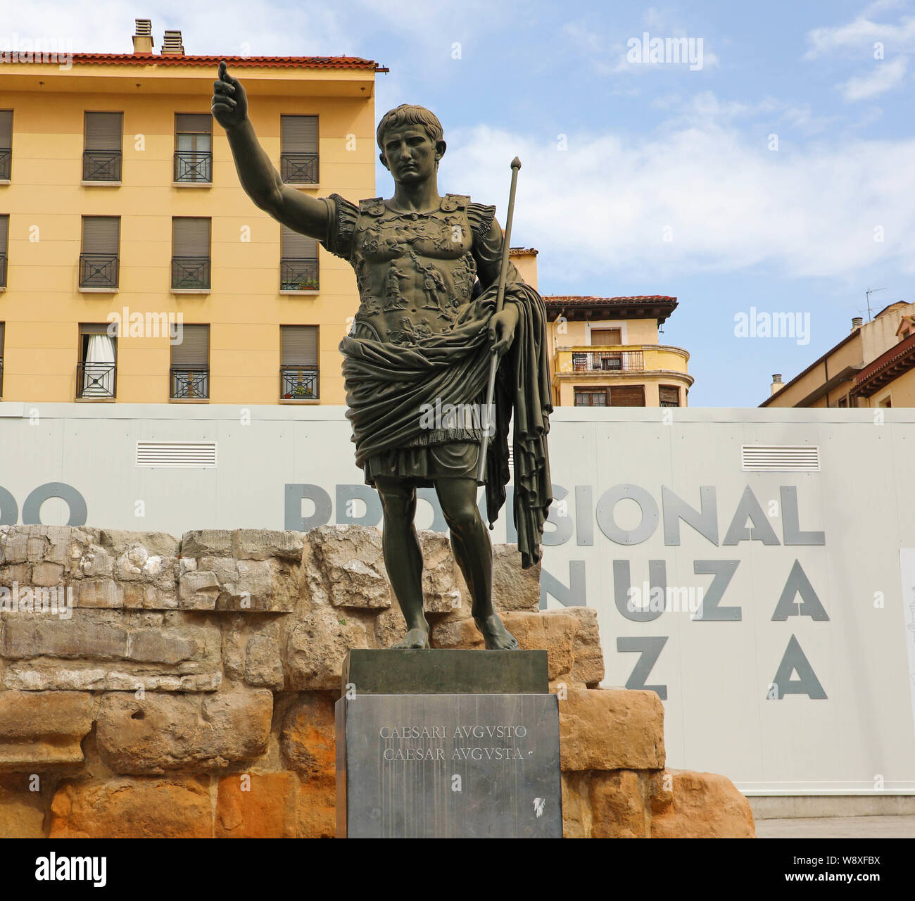 ZARAGOZA, SPAIN - JULY 1, 2019: Monument to the Emperor Caesar Augustus ...