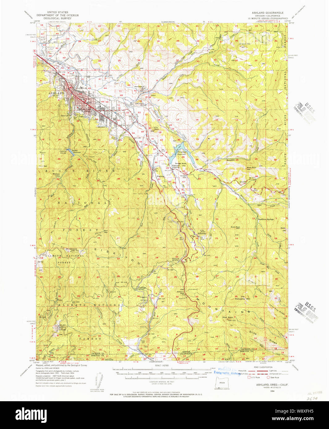USGS Topo Map Oregon Ashland 282231 1954 62500 Restoration Stock Photo ...
