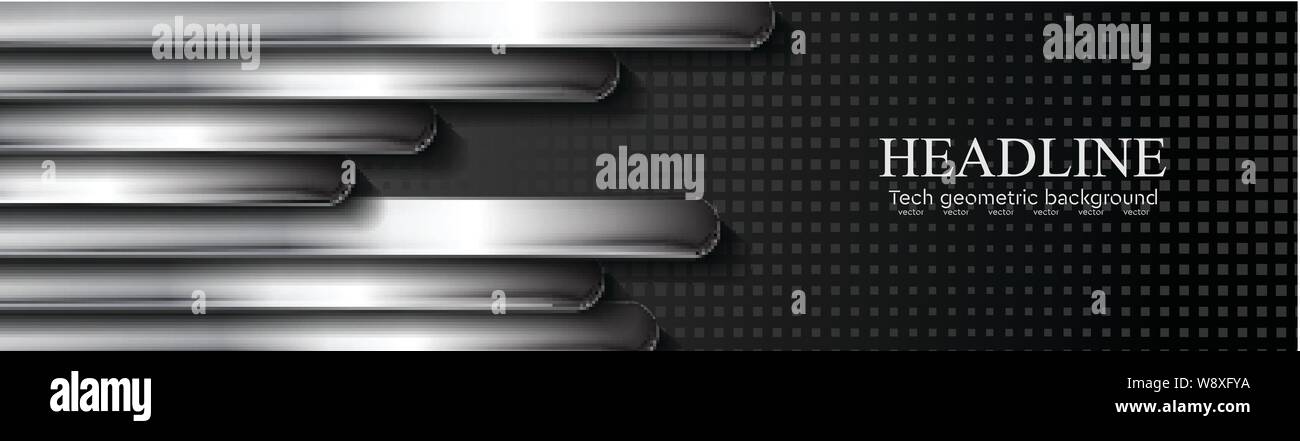 Black technology banner with metallic stripes. Vector web header ...