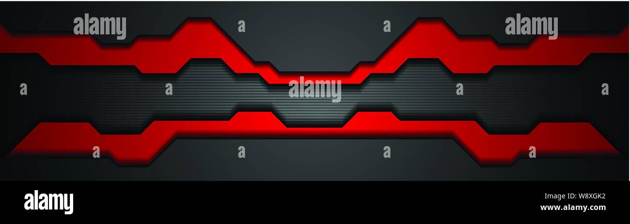 Black and red contrast tech abstract header banner. Vector background ...