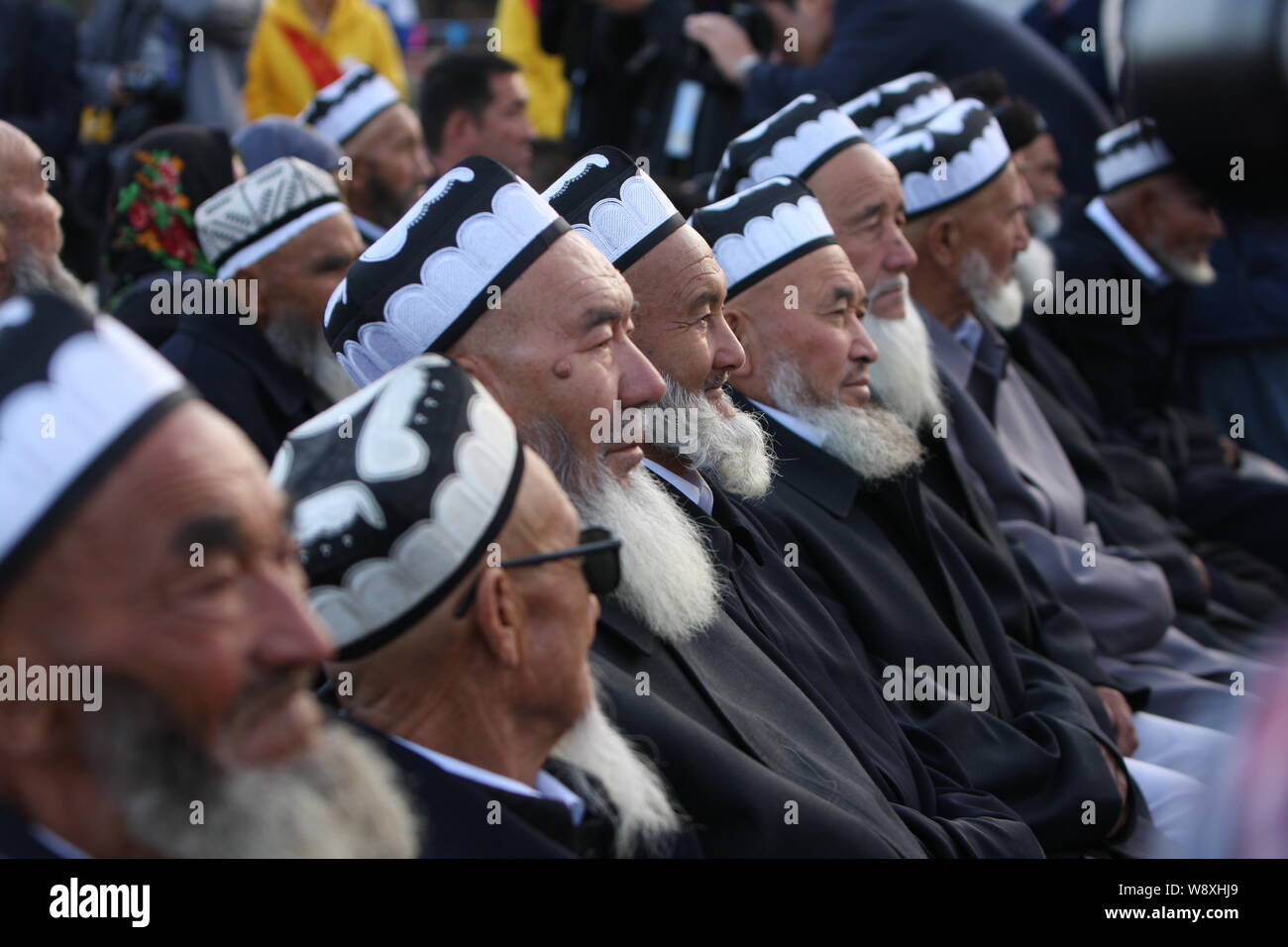 --FILE--Elderly men with beards attend a festival in Zepu (Poskam ...