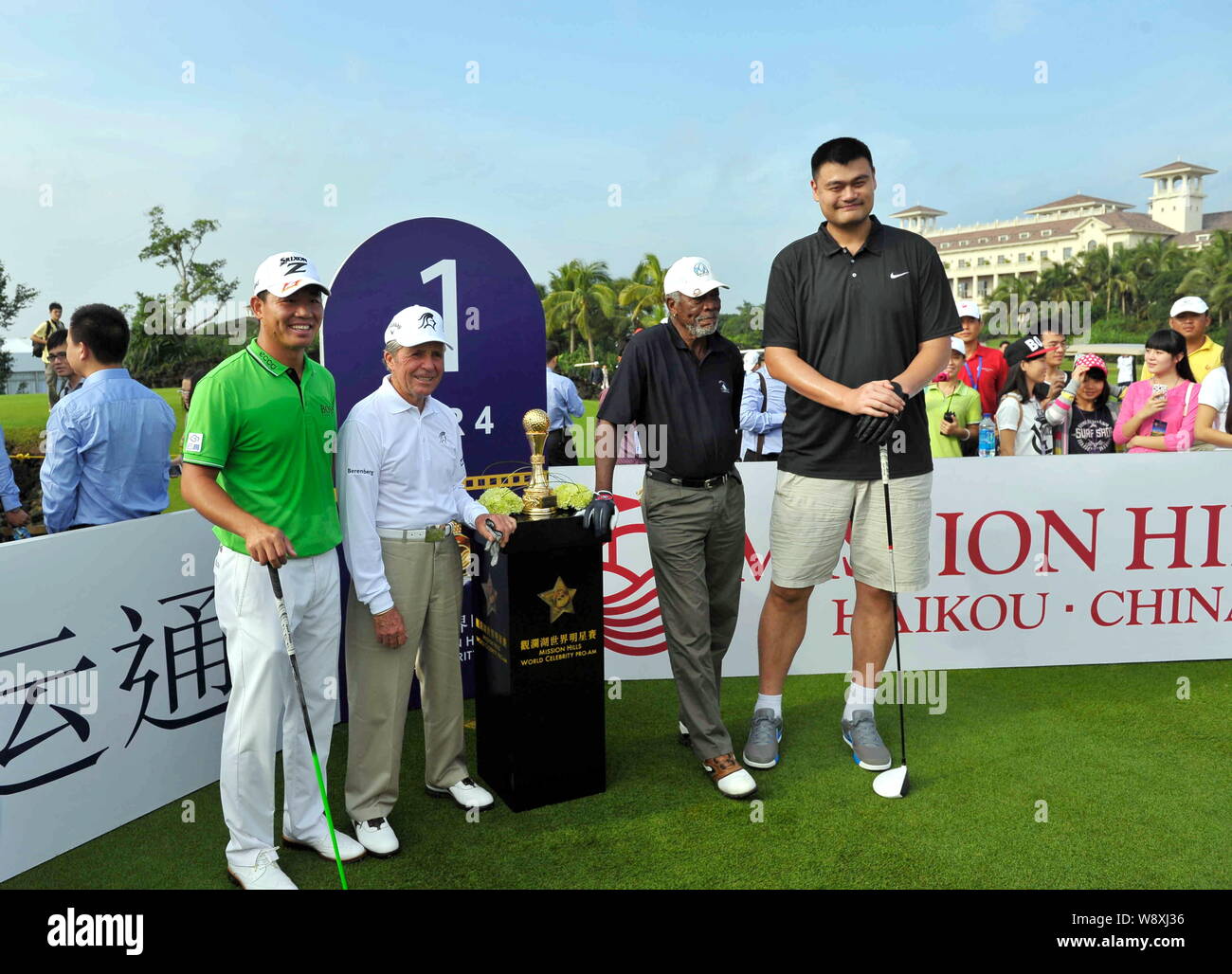Retired Chinese basketball star Yao Ming, right, American actor Morgan ...