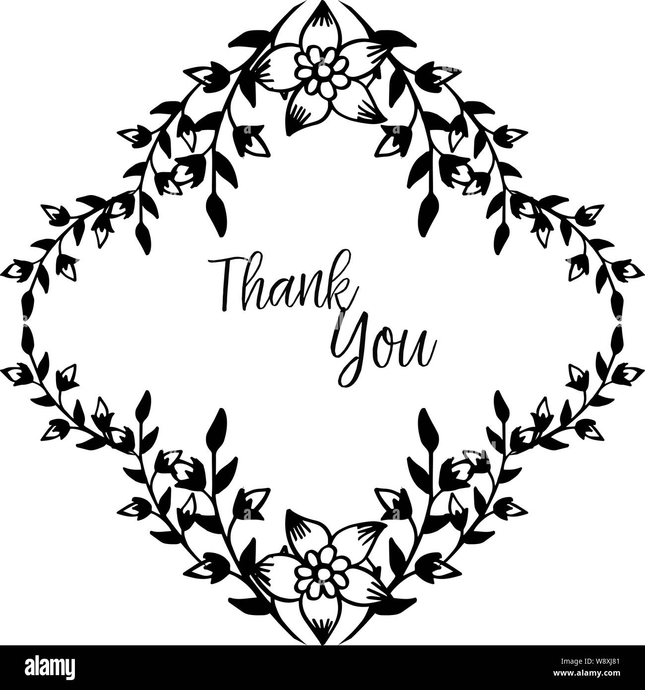 Pattern unique of card thank you, with vintage floral frame. Vector ...