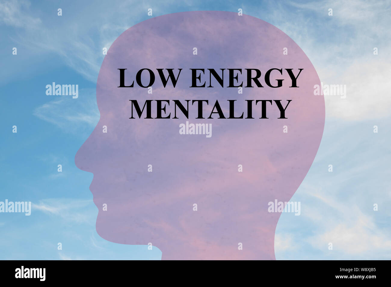Render illustration of LOW ENERGY MENTALITY title on head silhouette ...