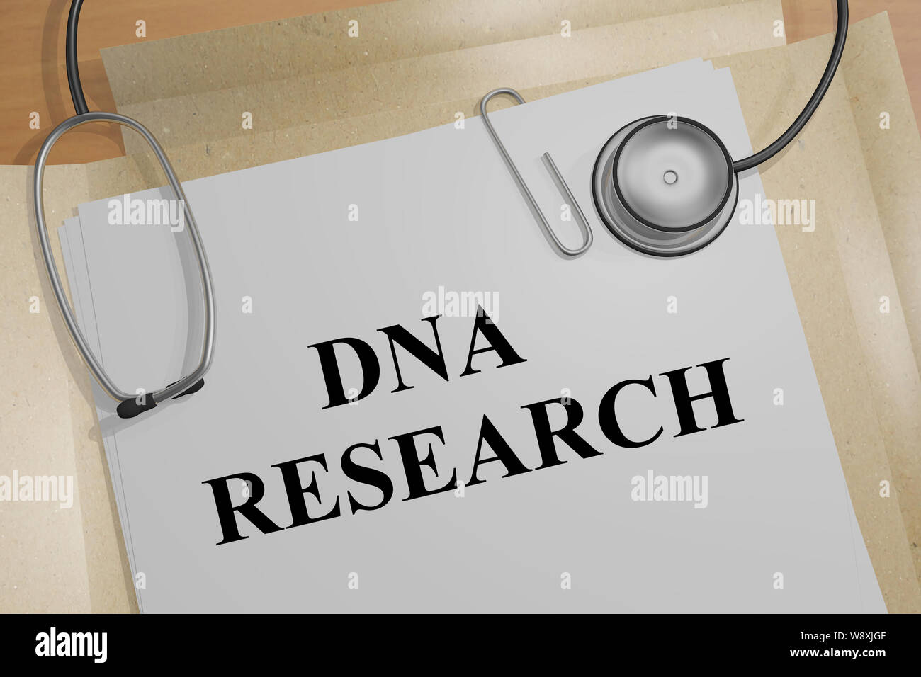 3D illustration of DNA RESEARCH title on a medical document Stock Photo ...