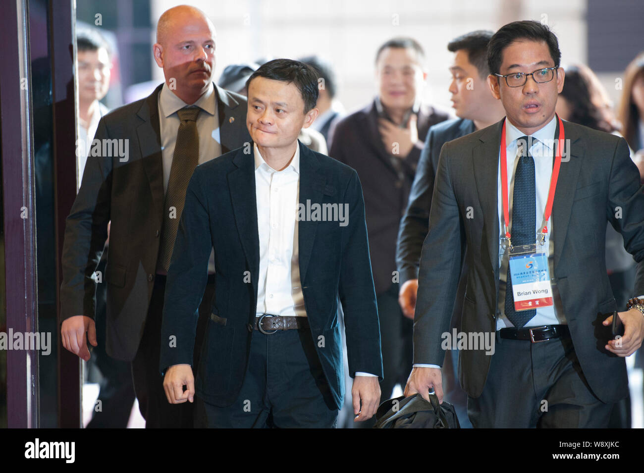 Jack Ma Yun, front left, Chairman of Alibaba Group, is pictured as he ...