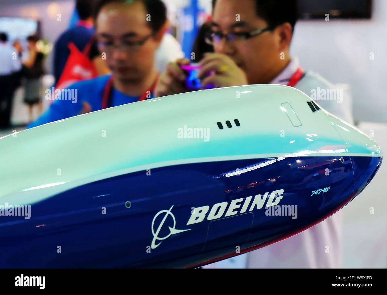 --FILE--A model of Boeing 747 jet plane is displayed at the stand of ...
