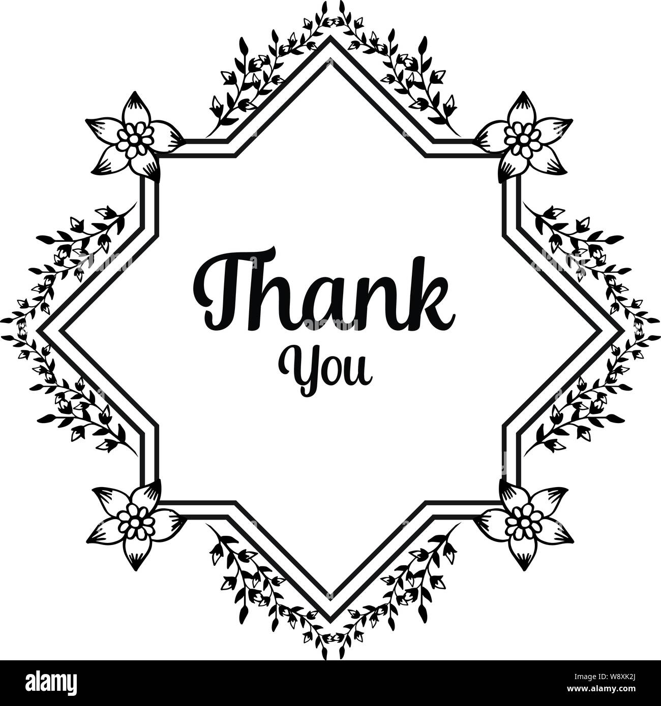 Pattern unique of card thank you, with vintage floral frame. Vector ...