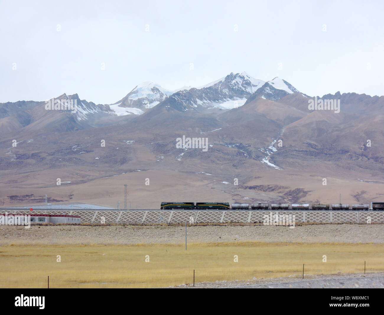 --FILE--A freight train travels on the Qingzang (Qinghai-Tibet) Railway ...