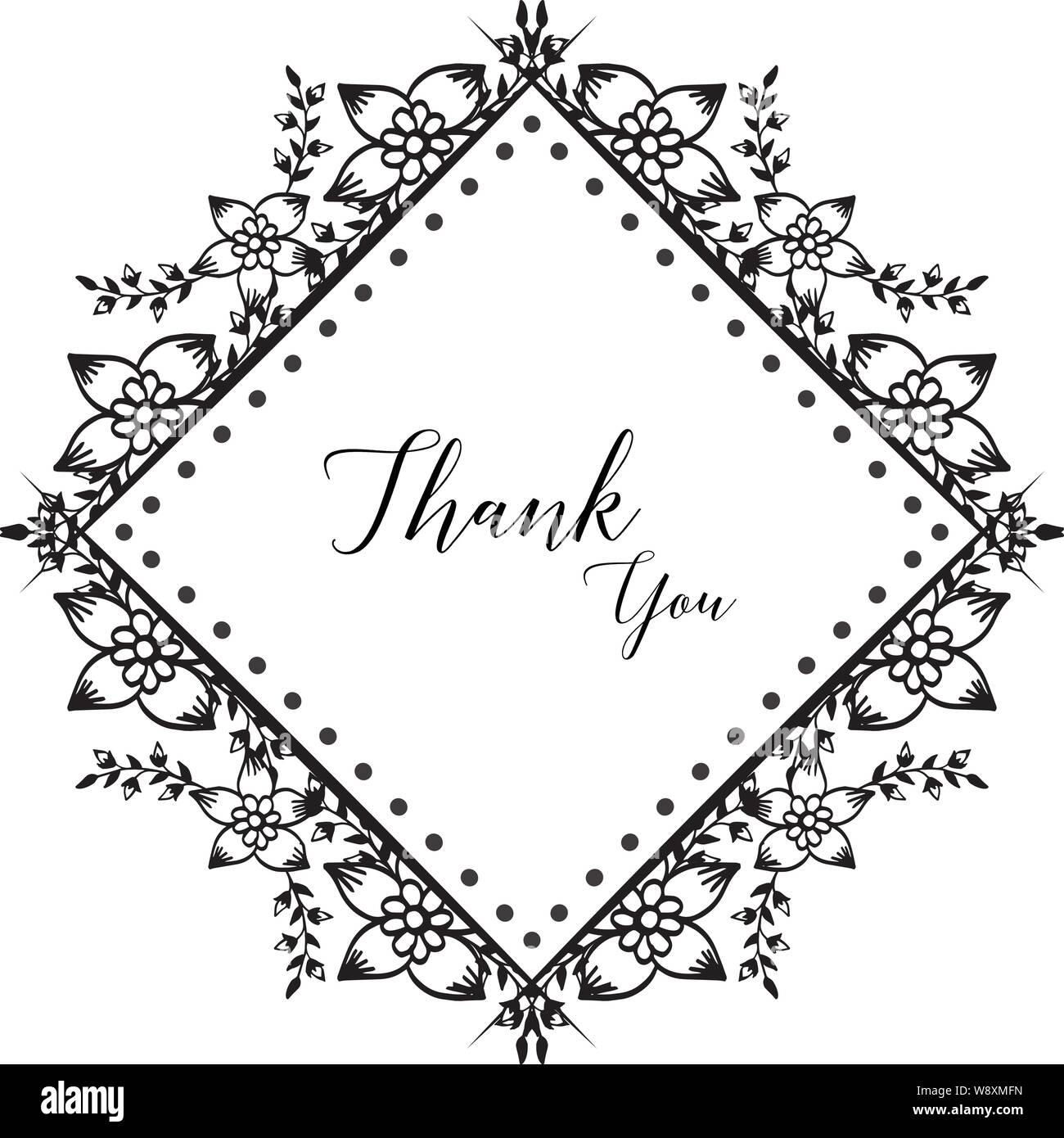 Shape of card thank you, design element floral frame, isolated on a ...