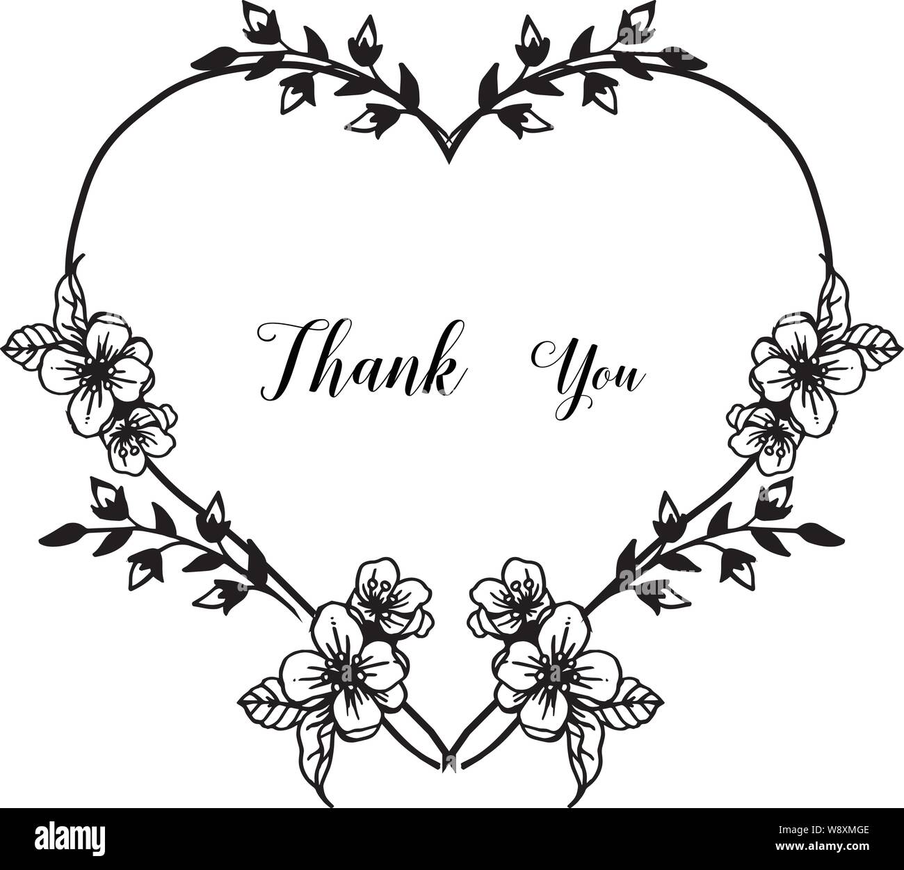 Elegant floral frame, with design lettering of thank you, template of ...