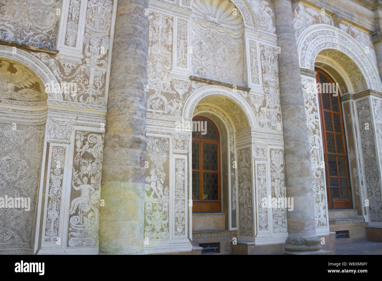 White historical building with beautiful patterns on the walls Stock ...