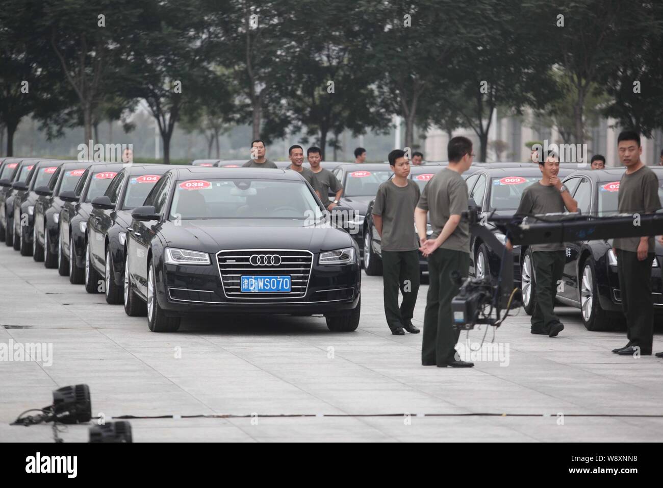 New Audi A8L limousines are seen on display outside the Tianjin ...