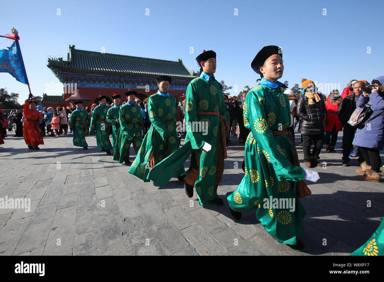 Entertainers dressed in costumes of the Qing Dynasty (AD 1644 - 1911 ...