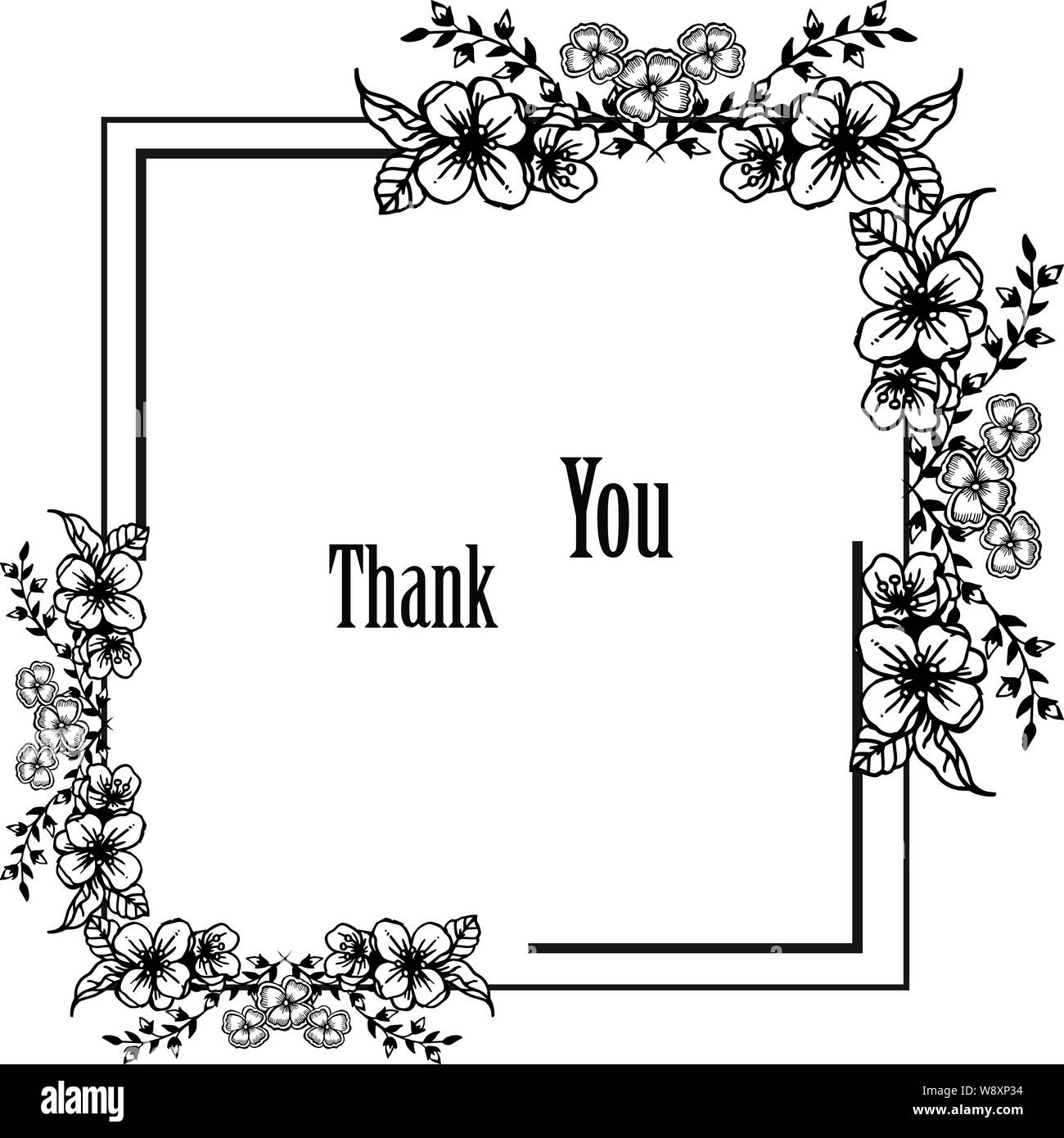Elegant floral frame, with design lettering of thank you, template of ...