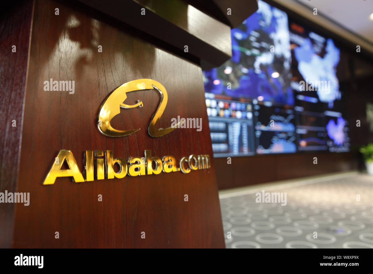 --FILE--The signage of Alibaba.com is pictured in an auditorium at the ...
