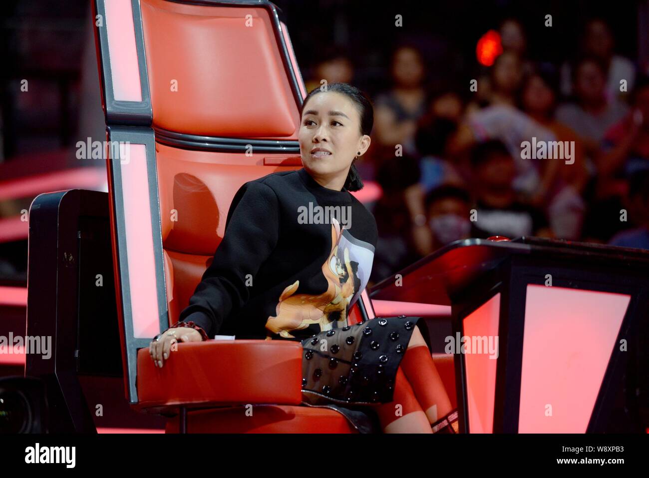 In this handout picture, Chinese singer and judge Na Ying speaks during ...