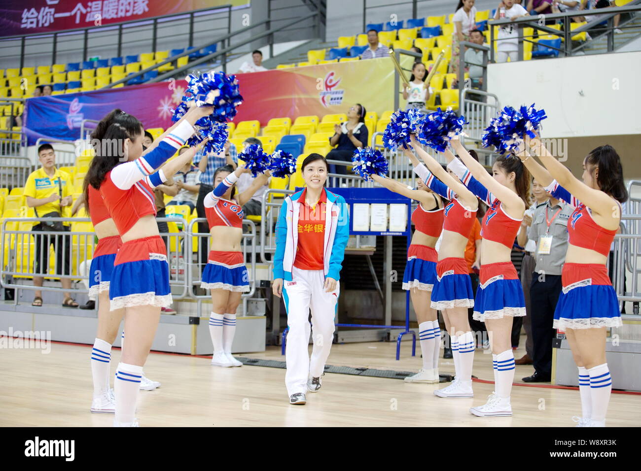 American table tennis player Ariel Hsing of Jinhua Bank team, center ...