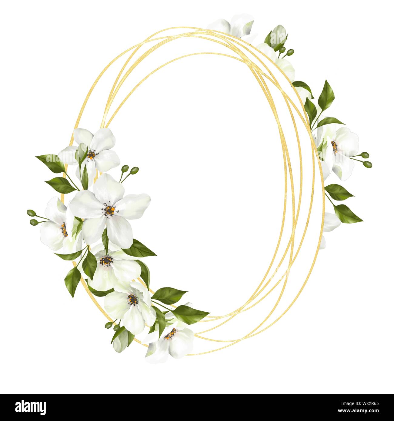 Floral frame with decorative white flowers Stock Photo - Alamy