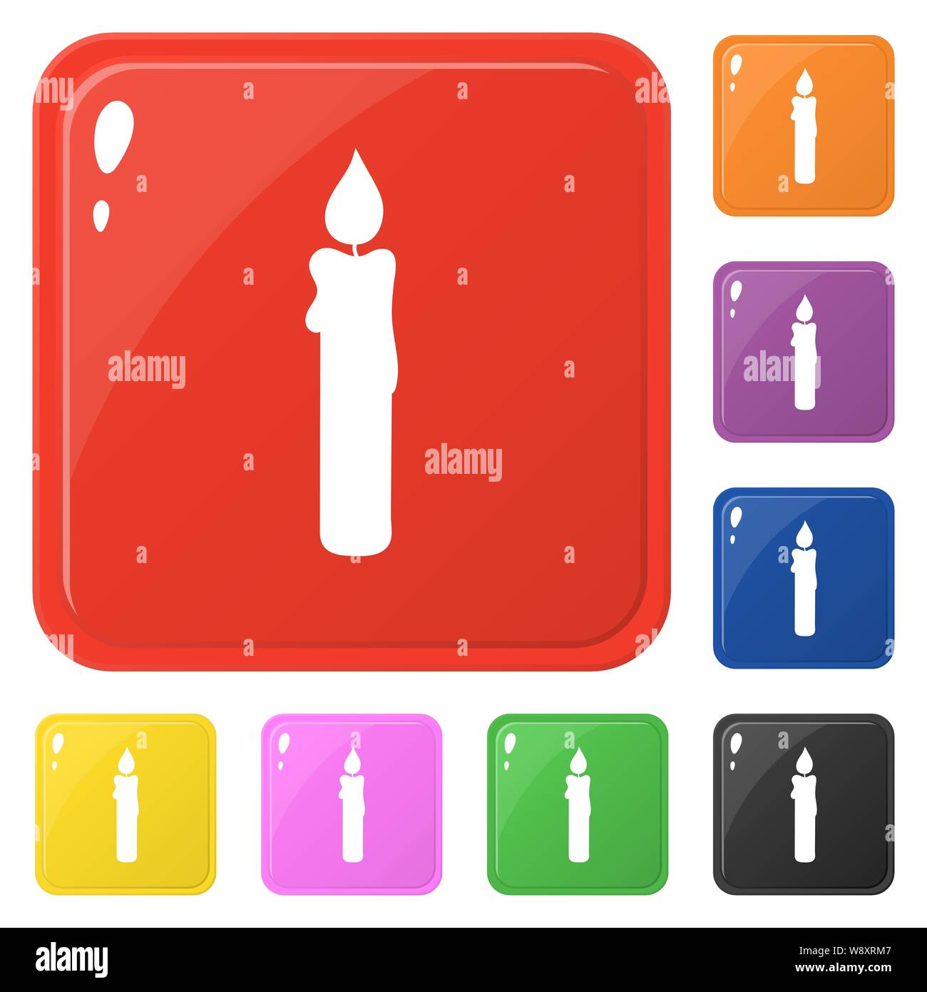 Candle icons set 8 colors isolated on white. Collection of square round ...