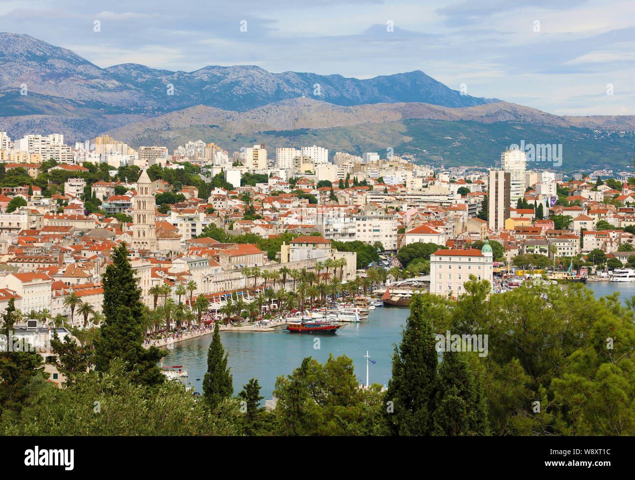 Panoramic cityscape of the old medieval city of Split, Croatia, Europe ...