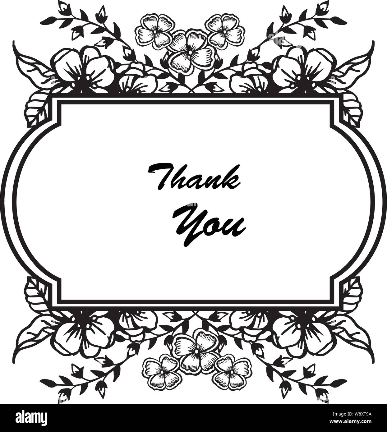 Elegant floral frame, with design lettering of thank you, template of ...