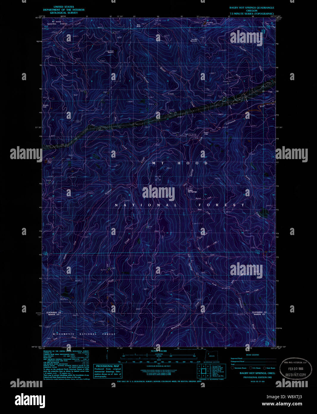 USGS Topo Map Oregon Bagby Hot Springs 278915 1985 24000 Inverted ...