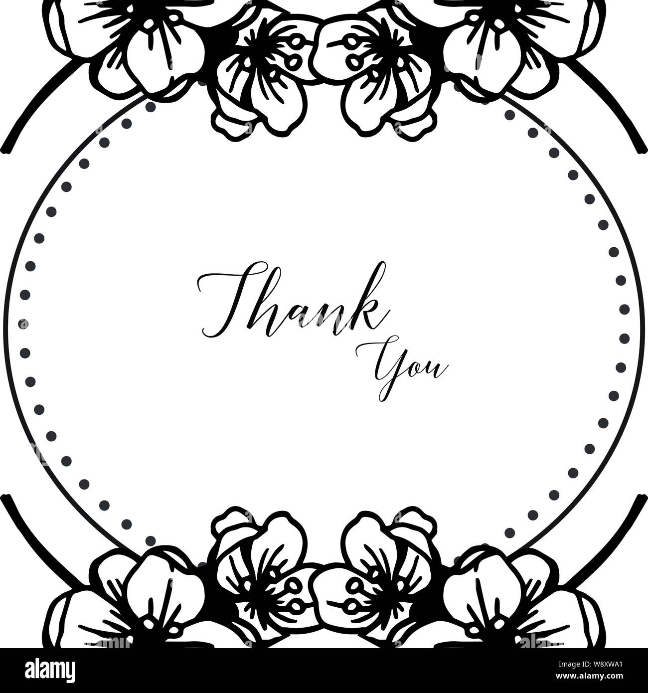 Pattern of wreath frame, black text thank you, for letter, cards ...