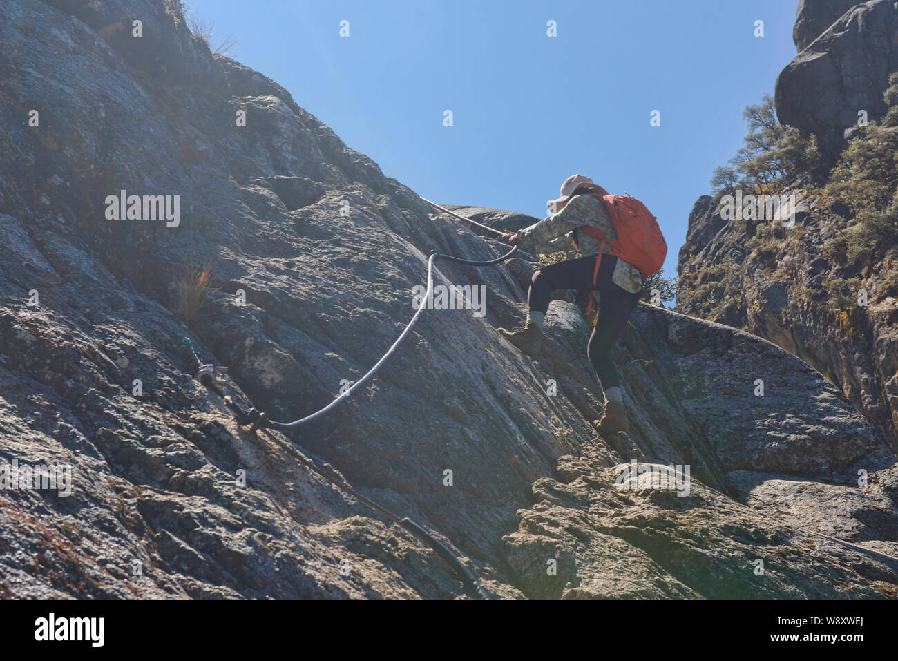 A section of via ferrata on the Laguna Churup hike, Huascaran National ...