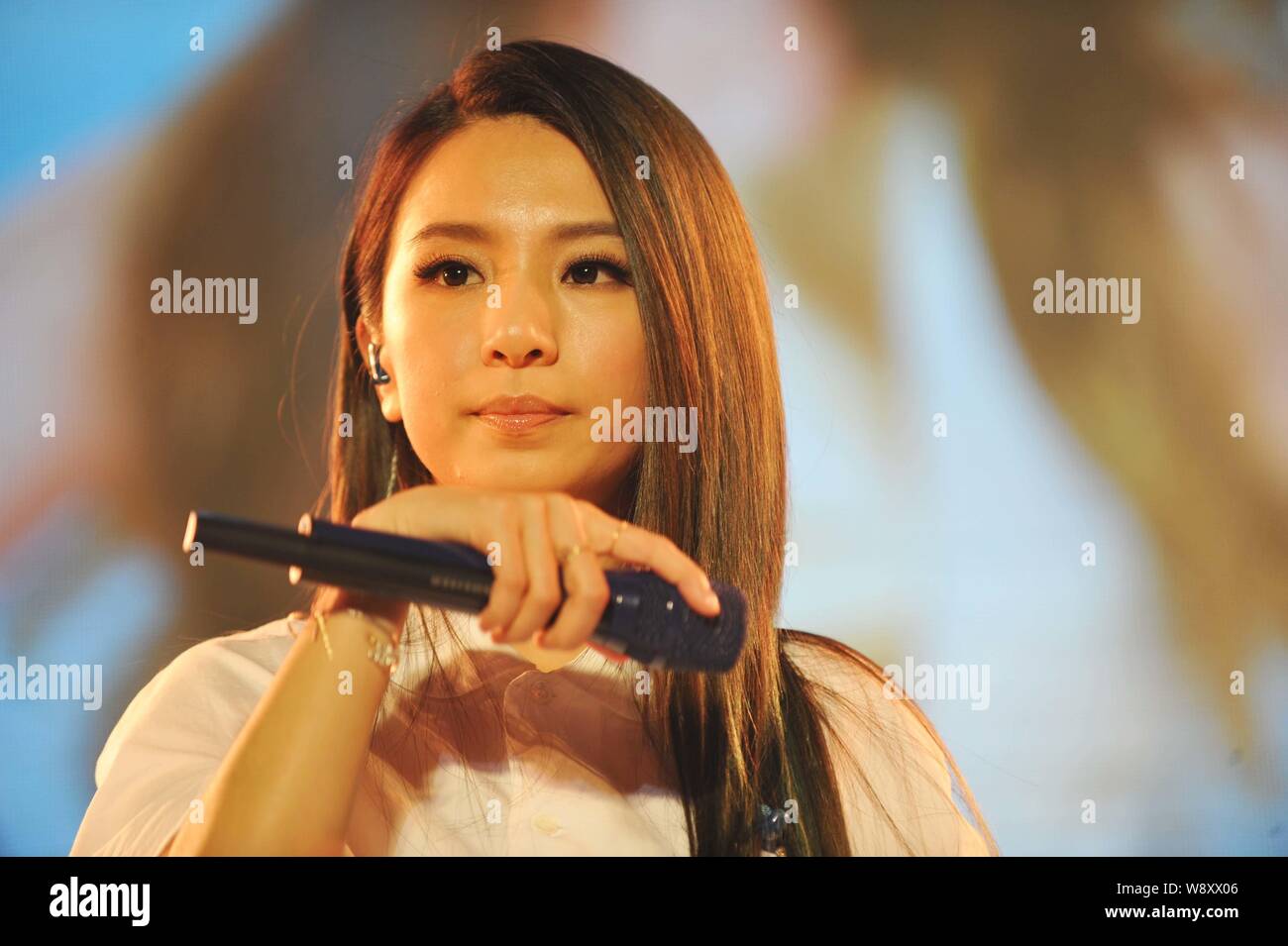 Taiwanese singer Hebe Tien Fu-chen of pop girl group S.H.E attends a ...