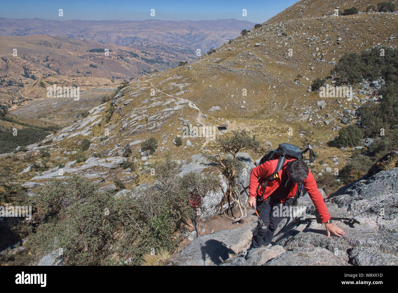 A section of via ferrata on the Laguna Churup hike, Huascaran National ...