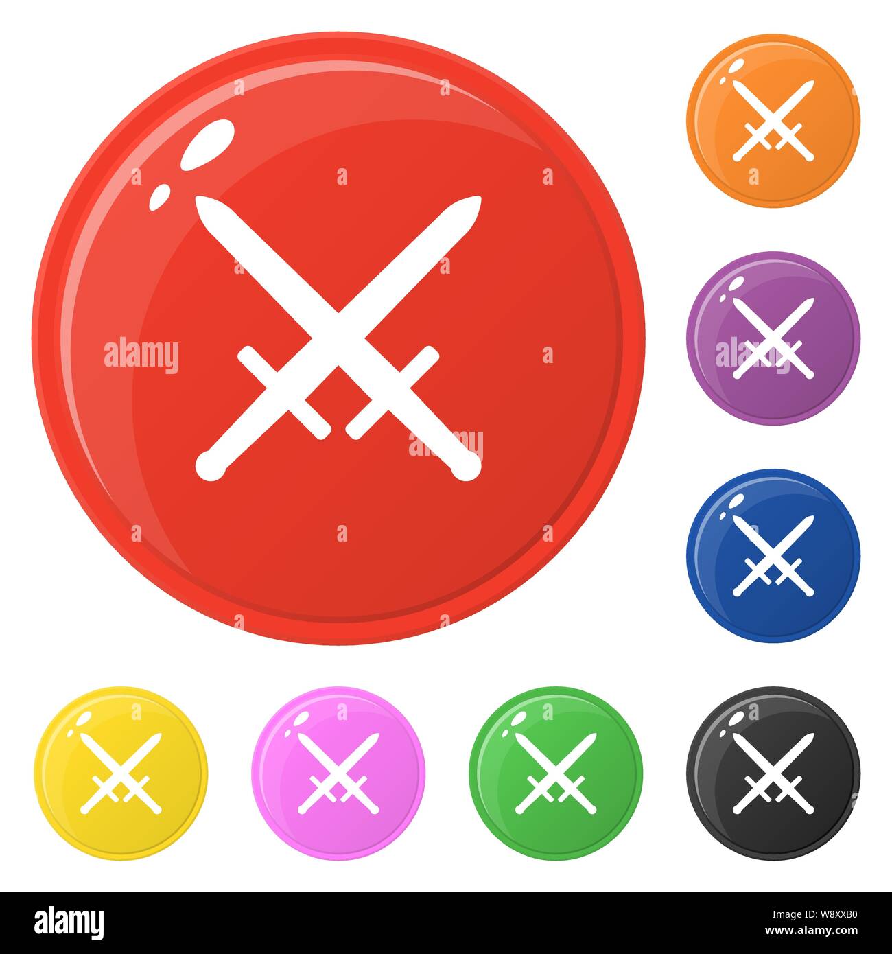 Sword weapon icons set 8 colors isolated on white. Collection of glossy ...