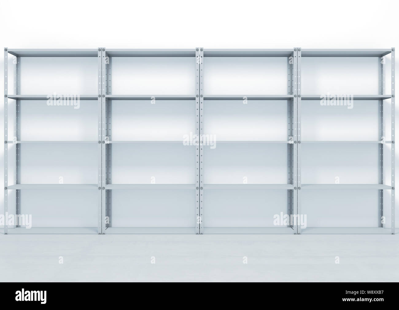 A regular assembled metal warehouse shelving unit on an isolated ...