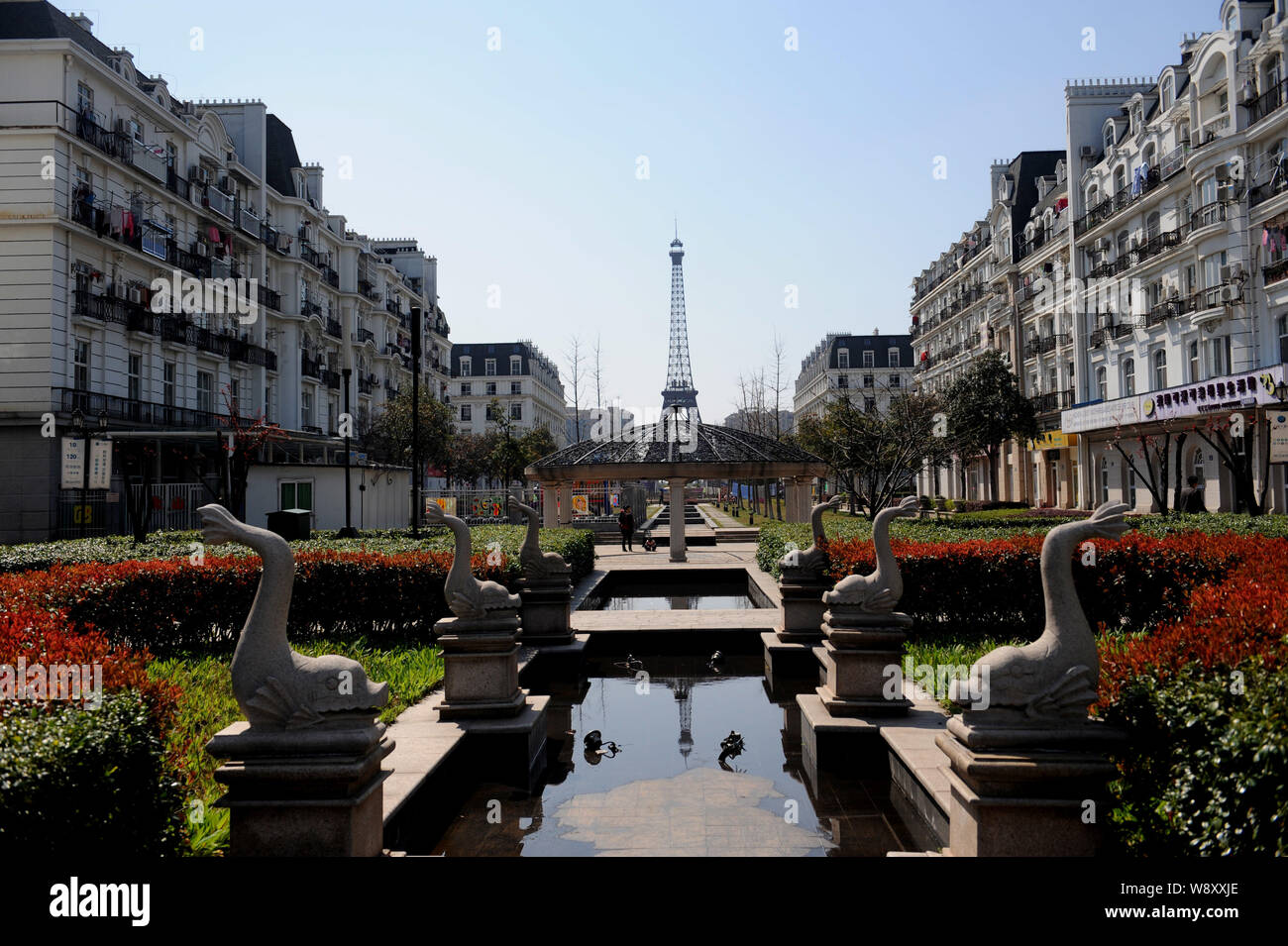 --FILE--View of the half-sized copy of Eiffel Tower at Tianducheng, a ...