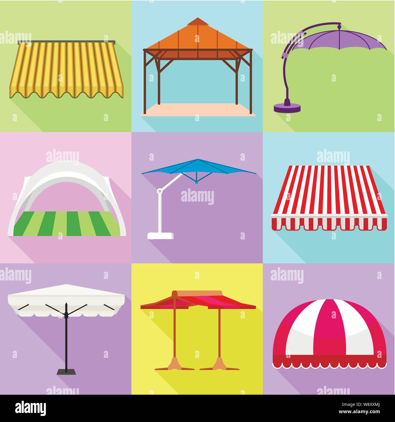 Gazebo icon set. Flat set of 9 gazebo vector icons for web design ...