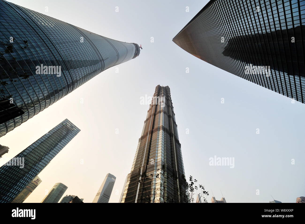 --FILE--Worms eye view of the Shanghai Tower under construction, left ...