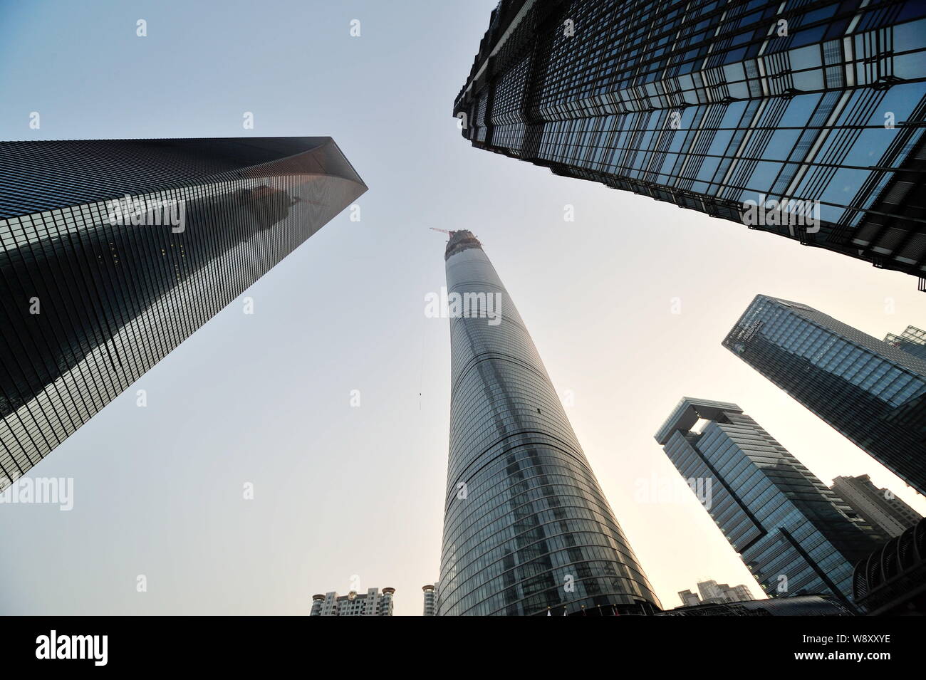 --FILE--Worms eye view of the Shanghai Tower under construction, center ...