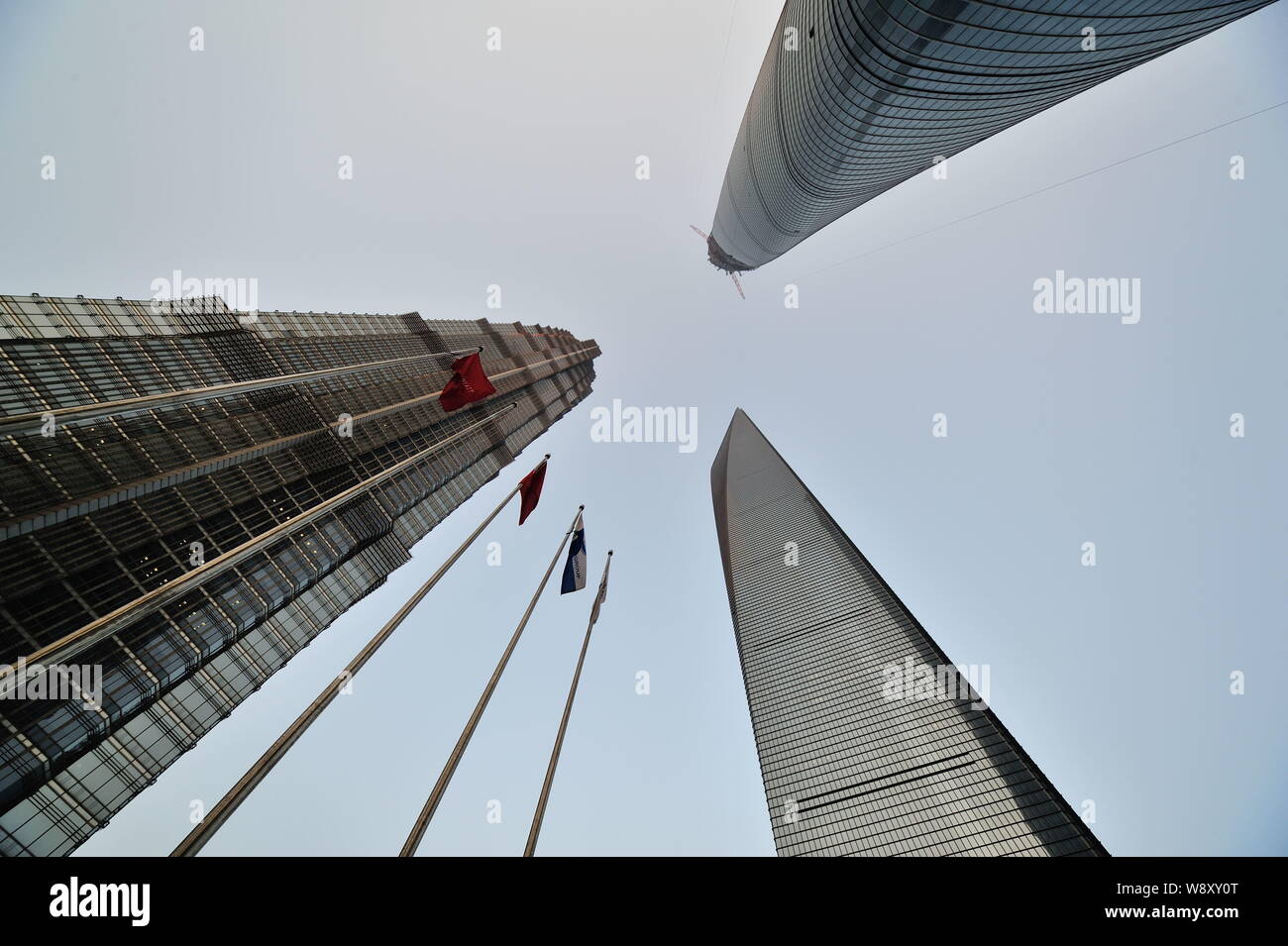 --FILE--Worms eye view of the Shanghai Tower under construction, right ...