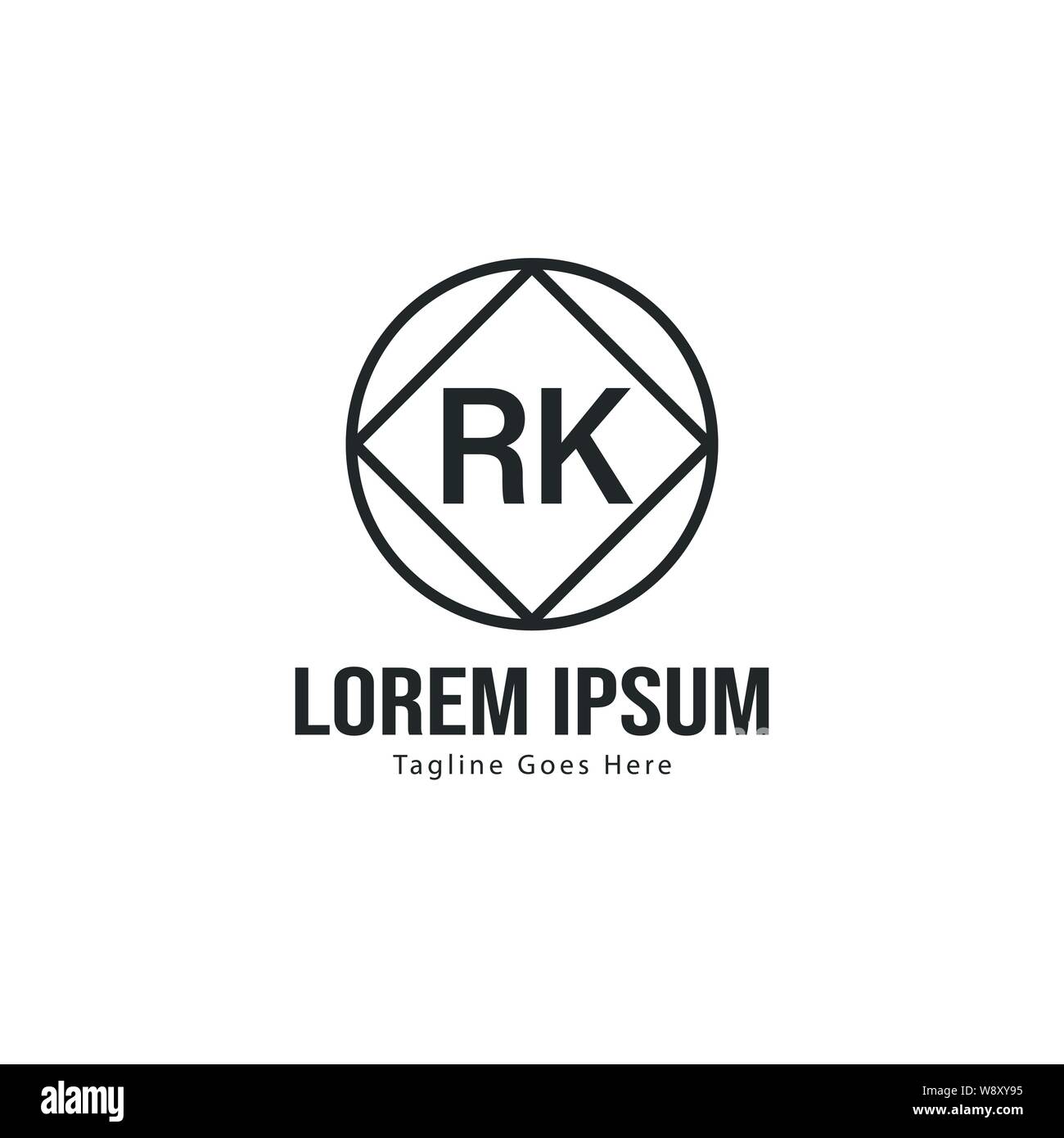 Initial RK logo template with modern frame. Minimalist RK letter logo ...