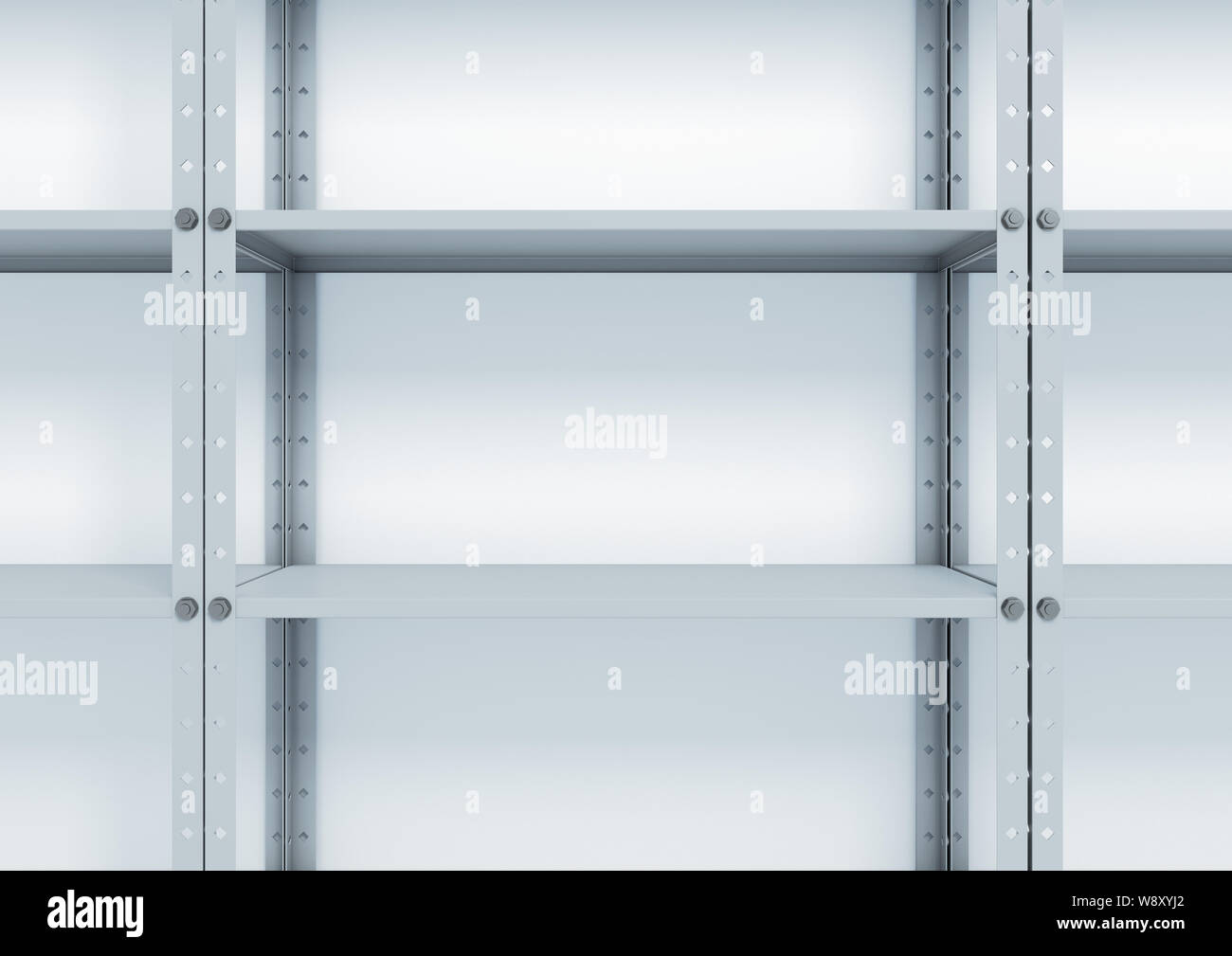 A regular assembled metal warehouse shelving unit on an isolated ...
