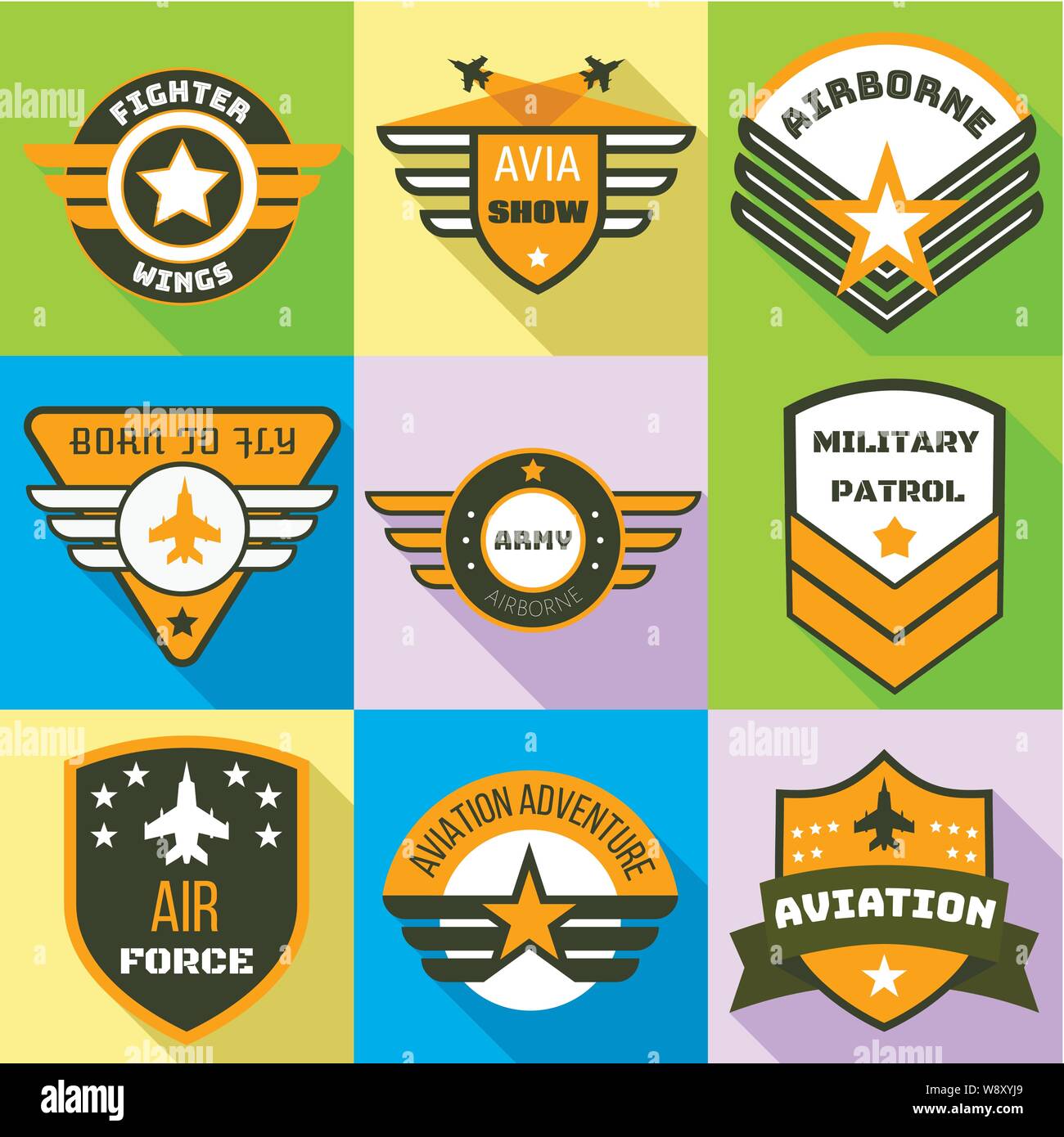Army logo set. Flat set of 9 army vector logo for web design isolated ...