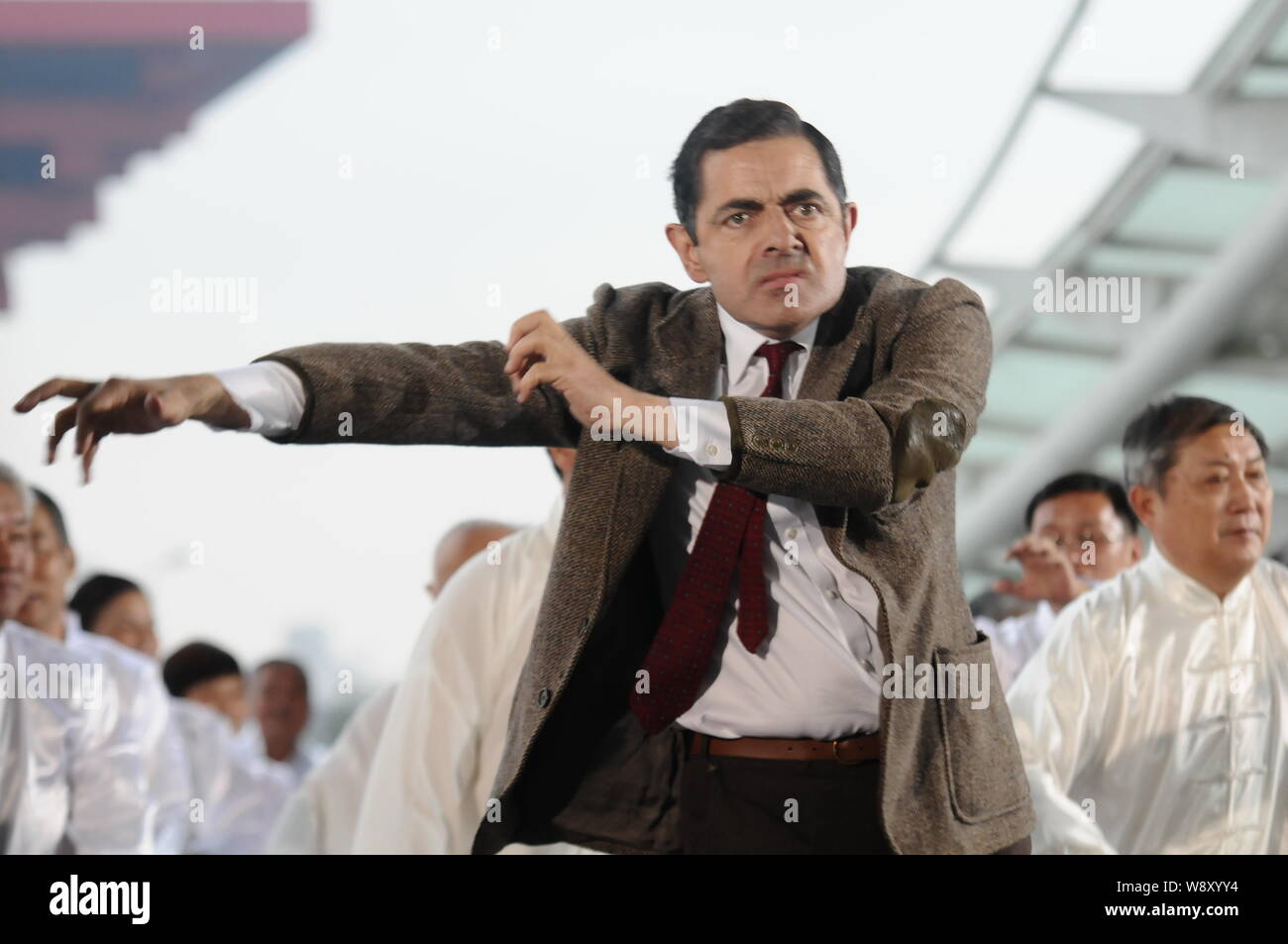 English actor Rowan Atkinson plays Mr. Bean during a filming session ...