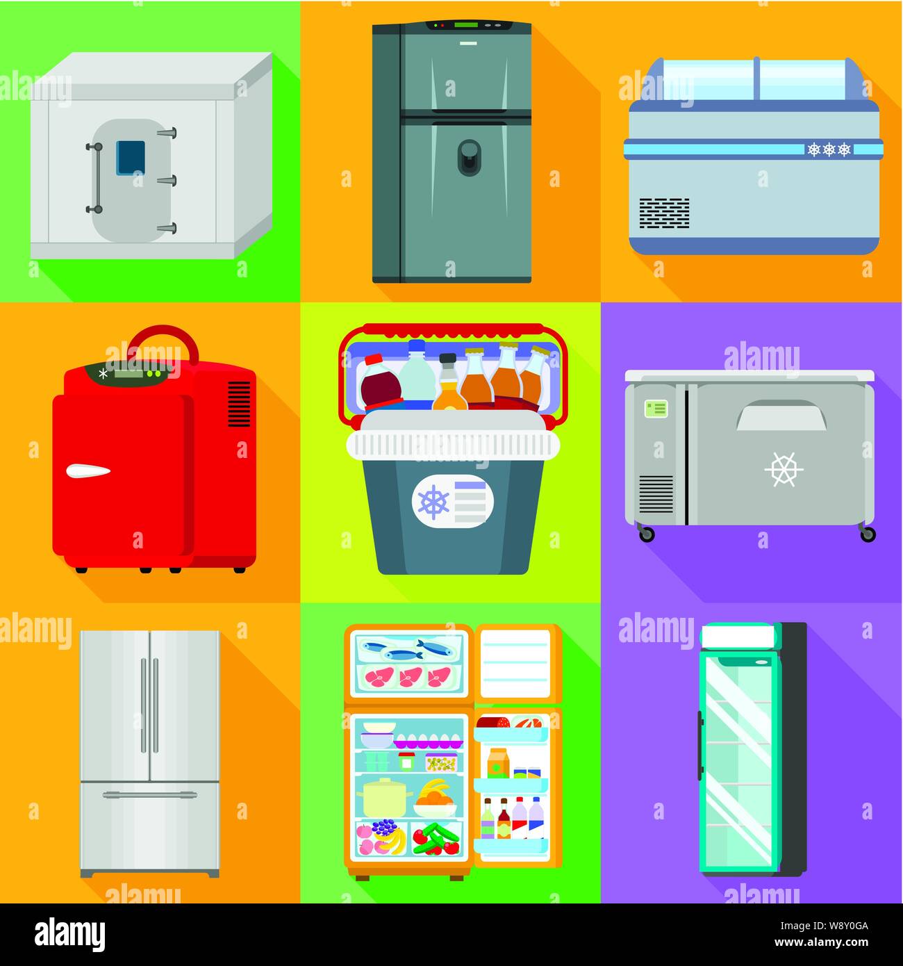 Portable fridge icon set. Flat set of 9 portable fridge vector icons ...