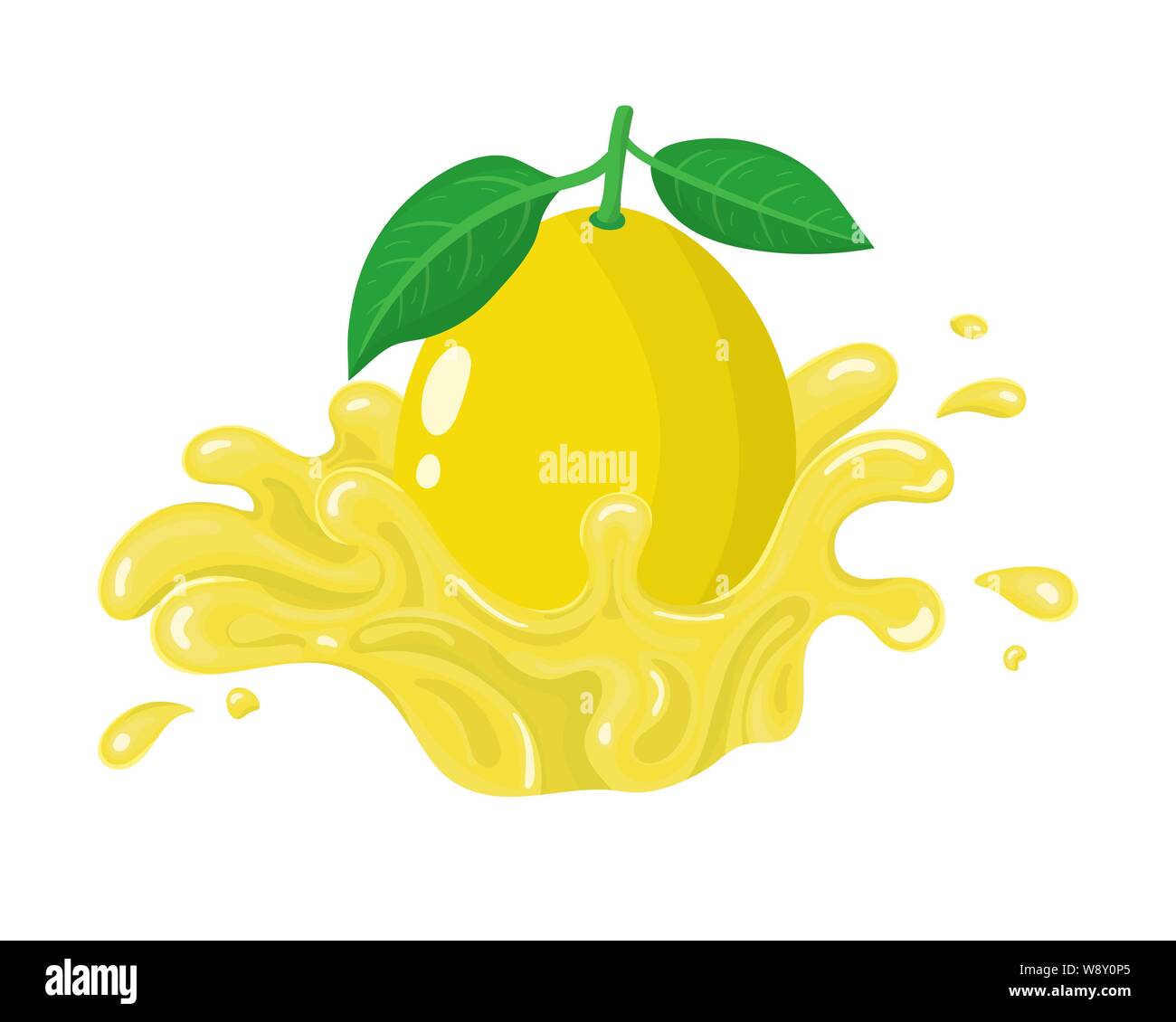 Yellow fresh lemon with juice splash isolated on white background ...